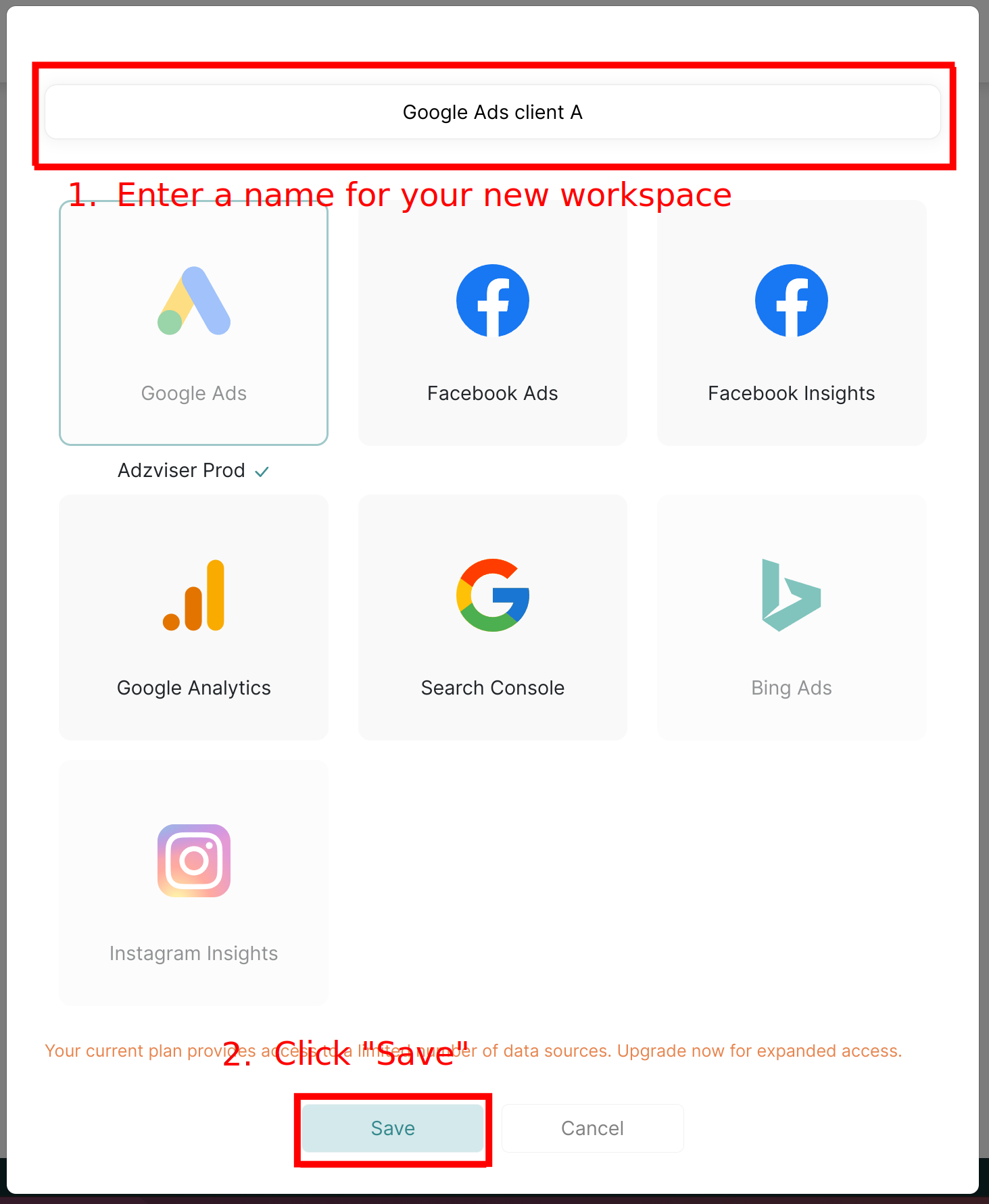 Adzviser Docs | Create a workspace