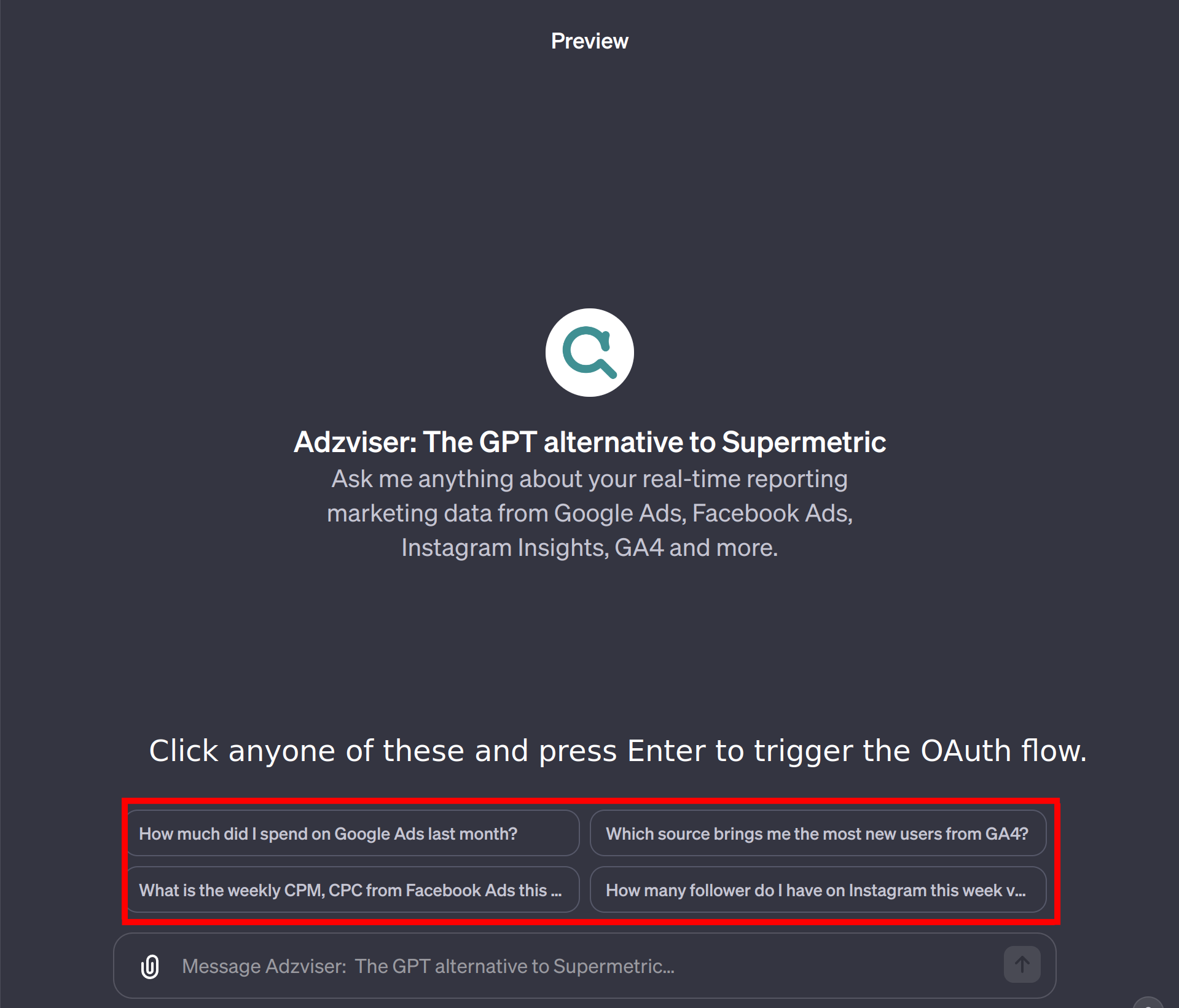 Adzviser Docs | OAuth from ChatGPT to Adzviser